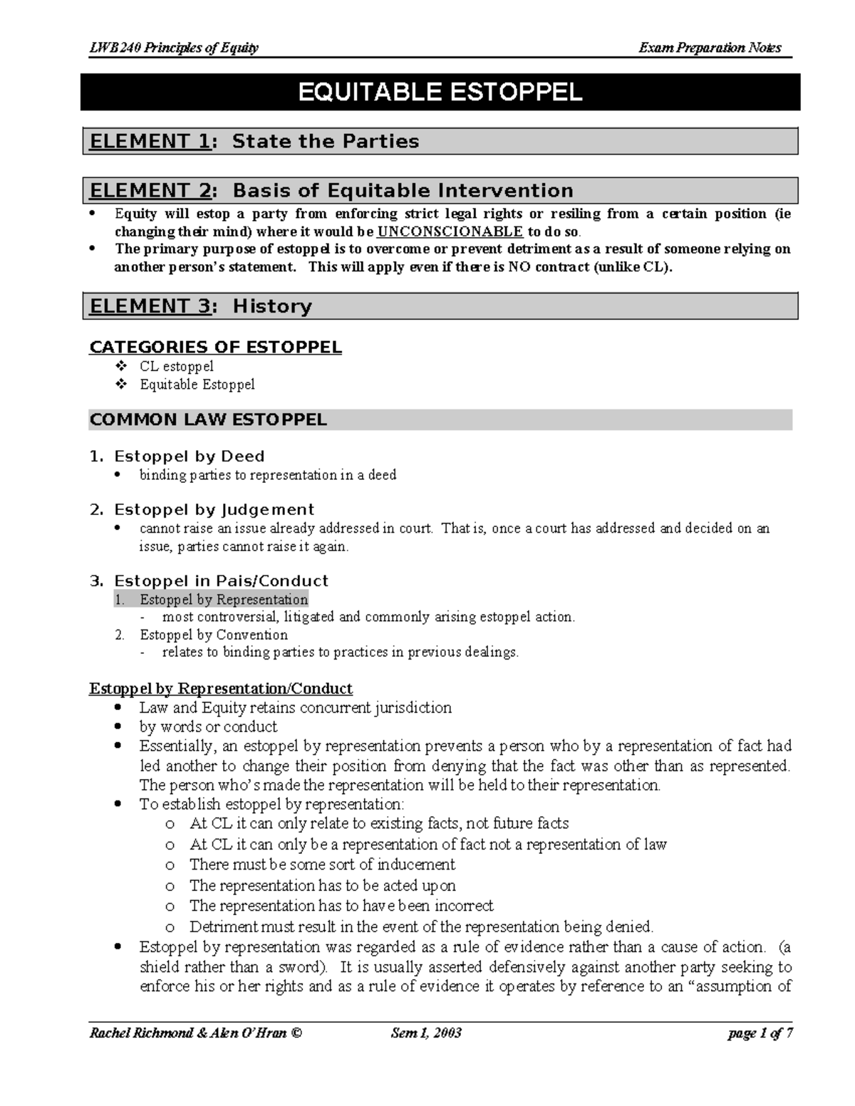 LWB240 Principles of Equity Exam Prep: Equitable Estoppel Insights ...