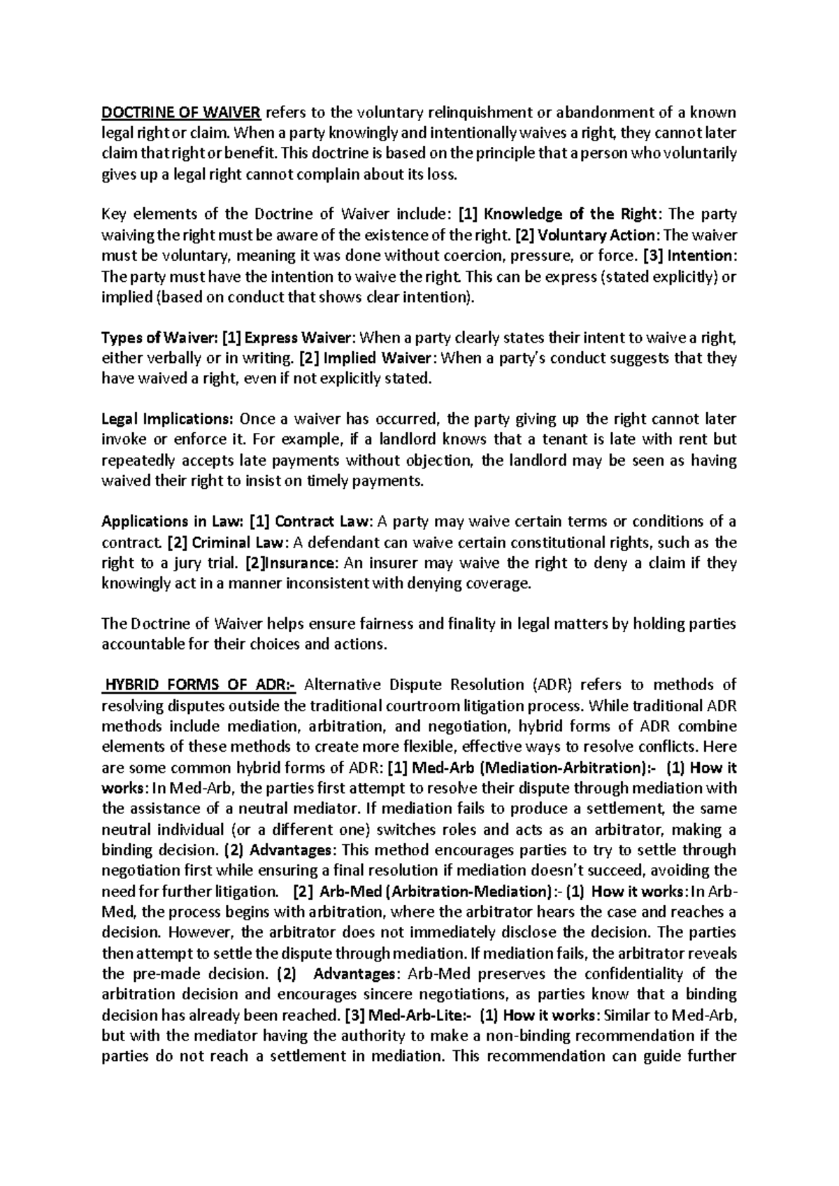 ADRR - Comprehensive Overview of Alternative Dispute Resolution Methods - Studocu