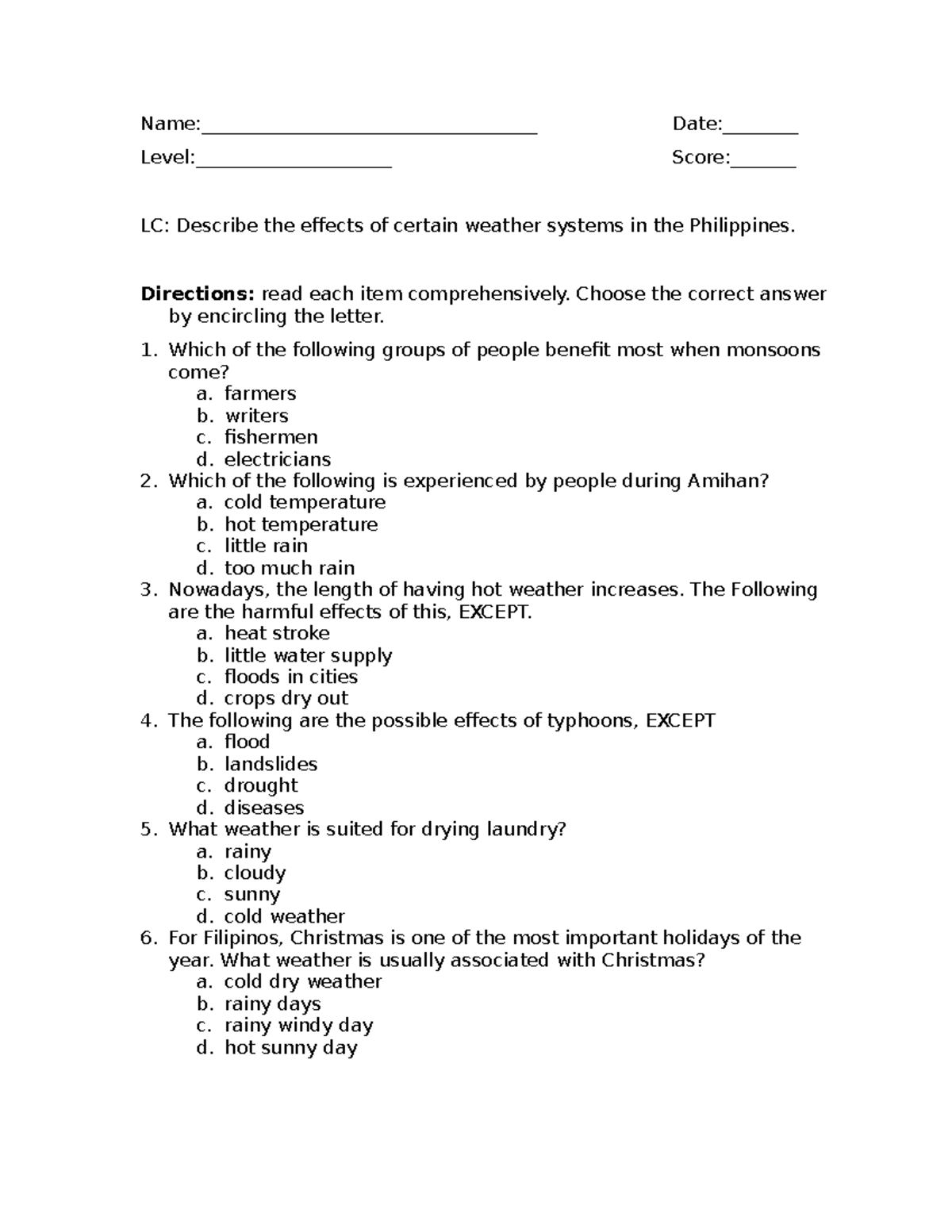 LC: Weather Conditions Test Materials and Effects in the Philippines ...