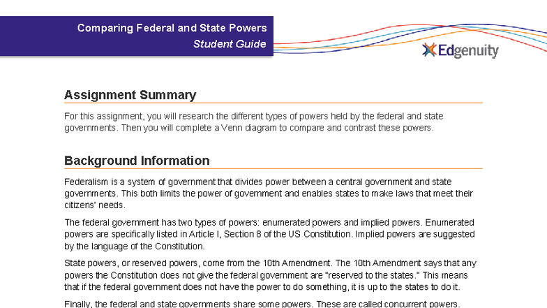 Project-Federalism: Comparing Federal & State Powers Guide - Studocu