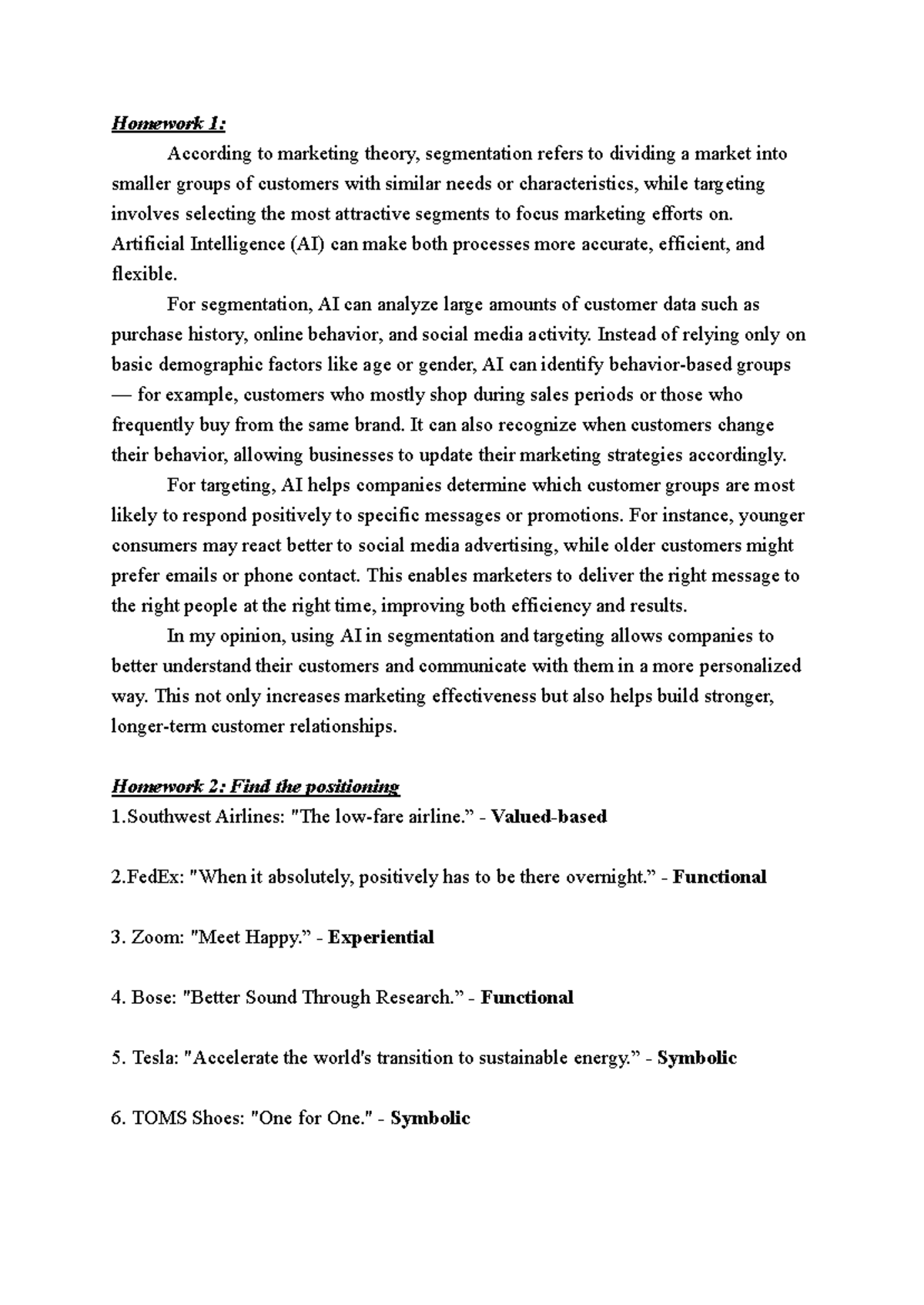 Homework Lecture 3: AI in Market Segmentation & Targeting - Studocu