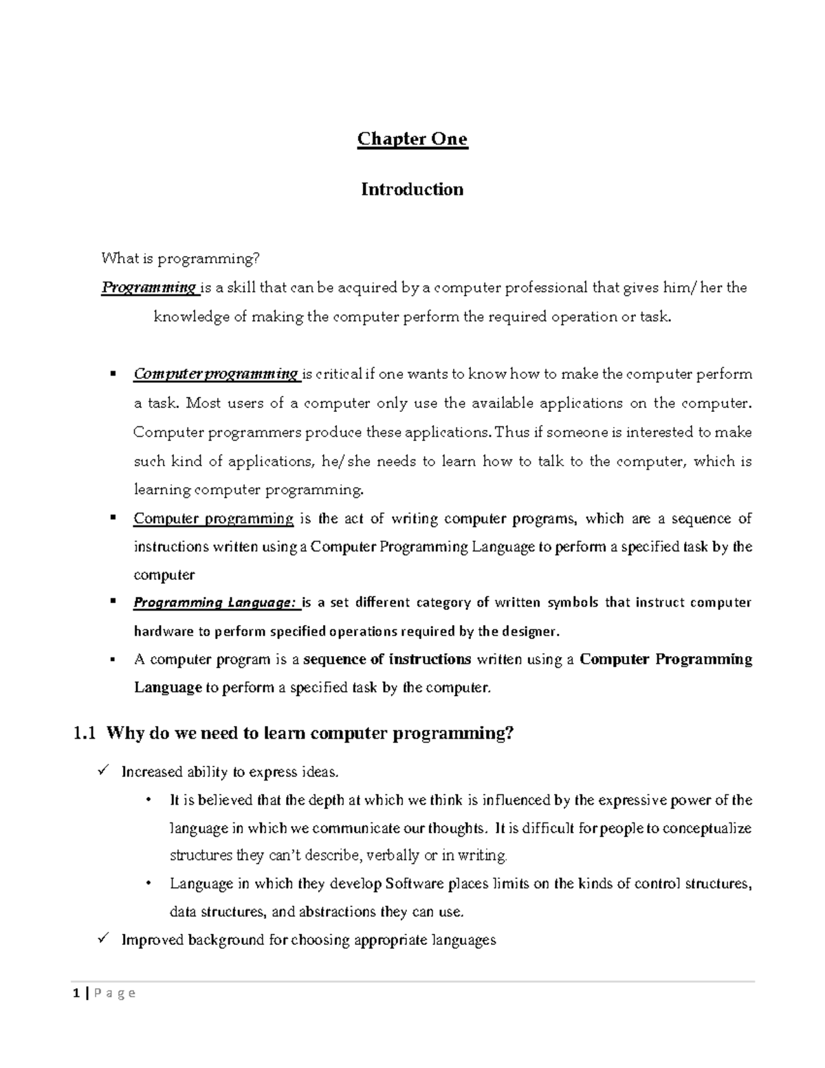 Computer Programming Overview: Chapter 1 Introduction - Studocu