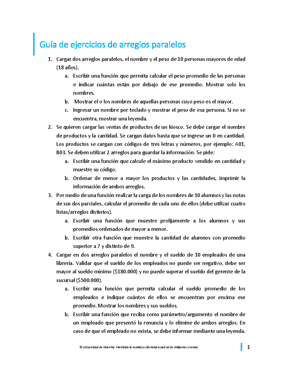 Guía de Ejercicios de Arreglos Paralelos 0221 ACT 241Q V1-0 - Studocu