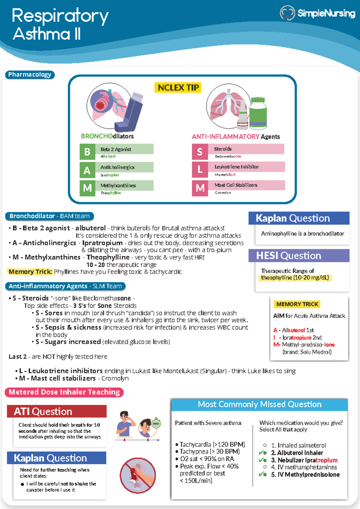 Asthma 2 Cheat Sheet - Respiratory Asthma II ANTI-INFLAMMATORY Agents Steroids S Beclomethasone ...