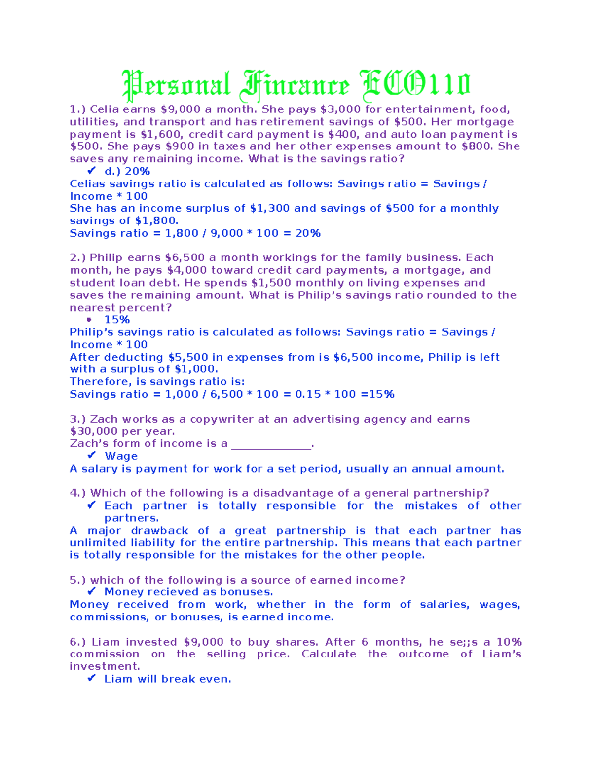 Milestones Study Guide: Financial Literacy Questions & Answers - Studocu