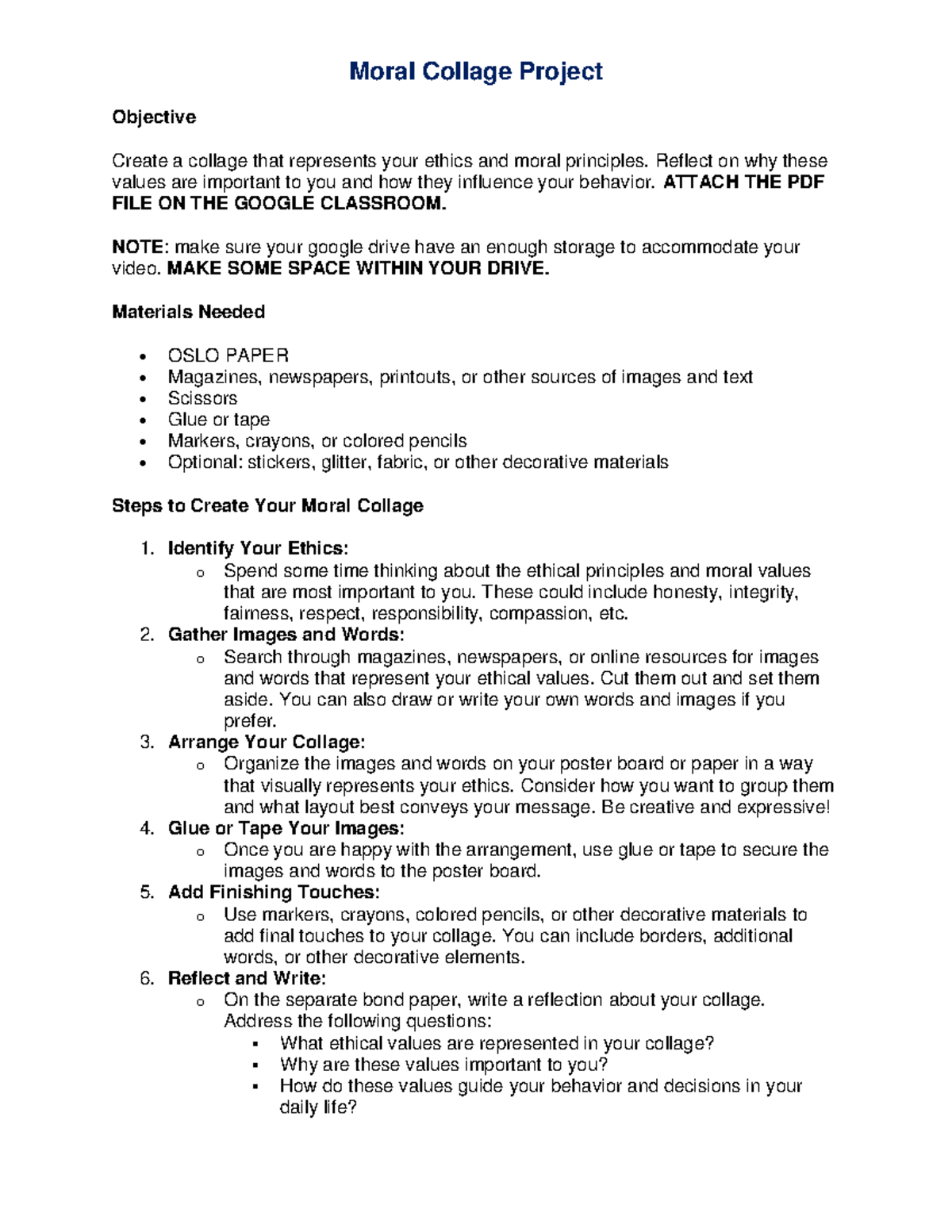 Final Project: Moral Collage in Ethics (Ethics 101) - Studocu