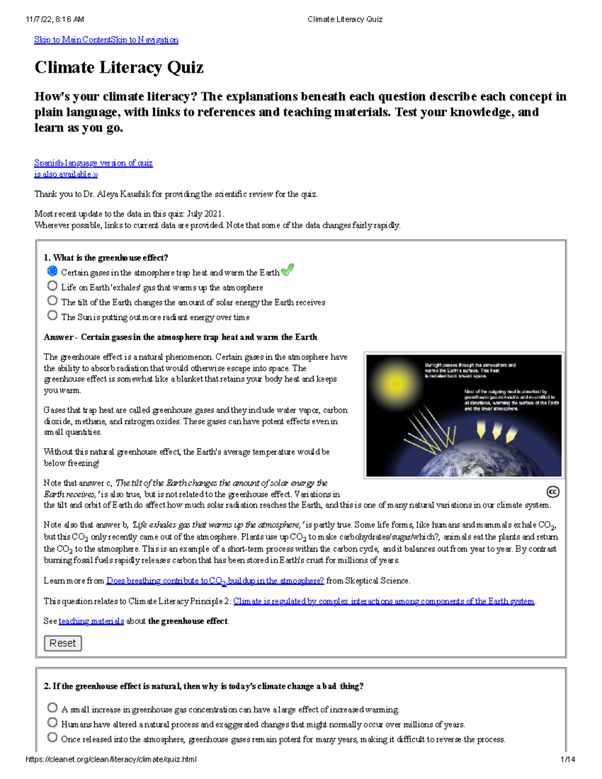 Climate Literacy Quiz - Ecology Tutorial Quiz - Skip to Main ...