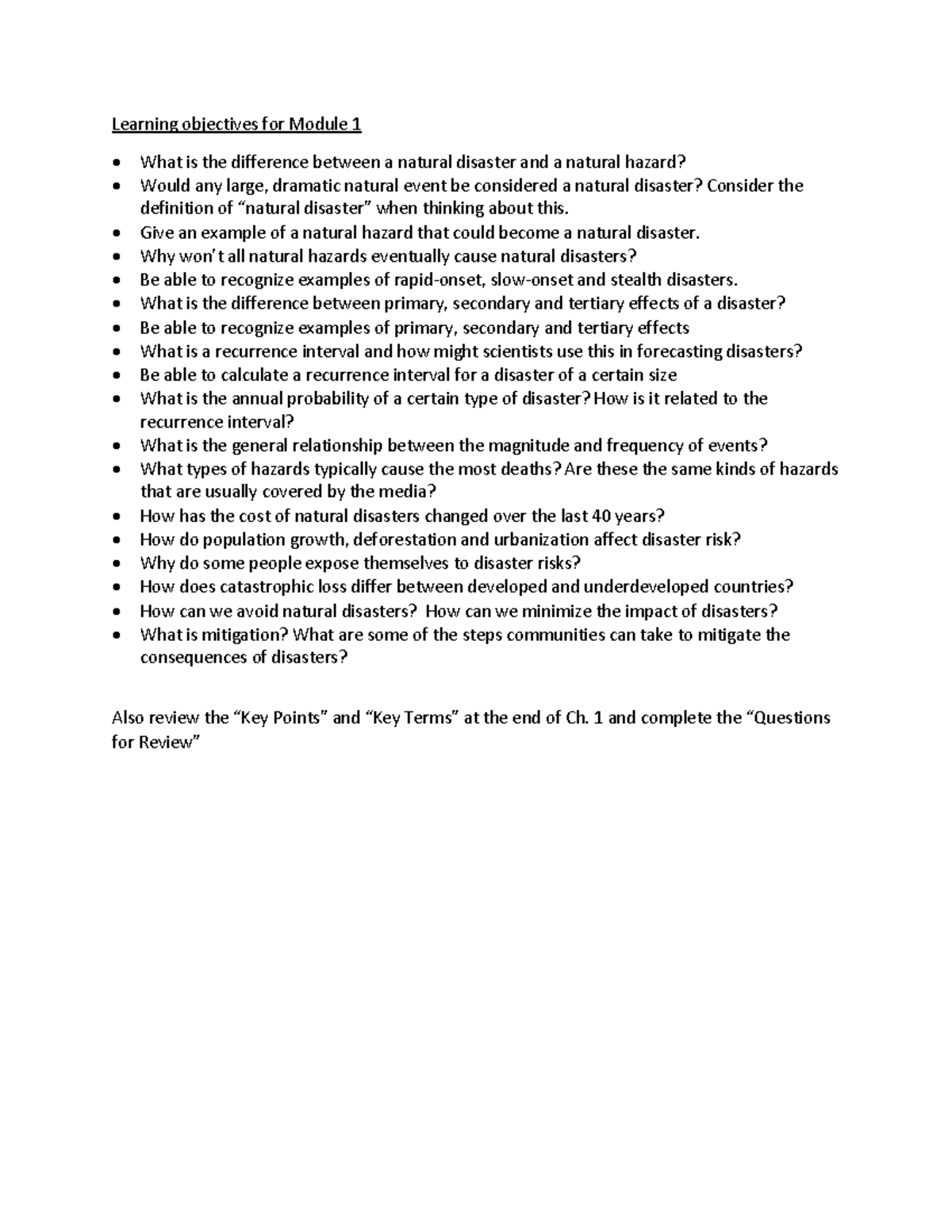 Natural Disasters and Hazards: Module 1 Learning Objectives Overview ...