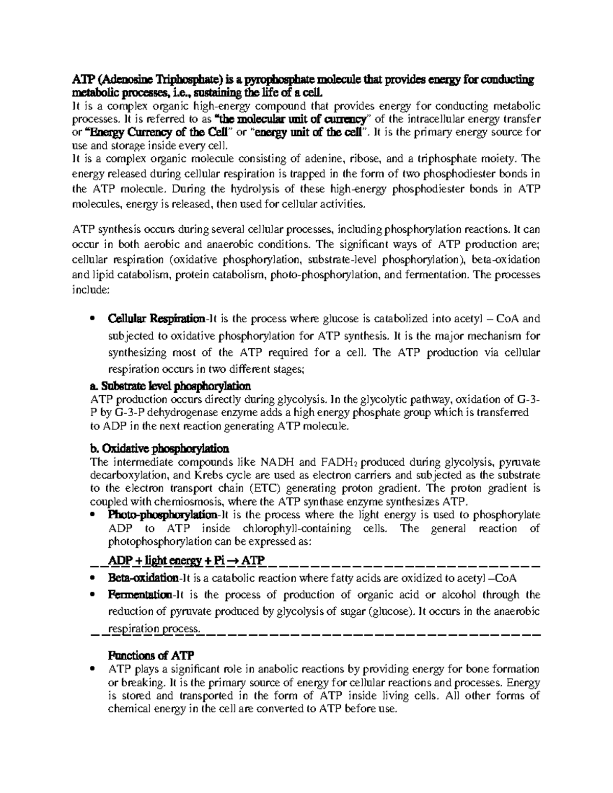 ATP and Cellular Respiration: Key Concepts and Processes - Studocu