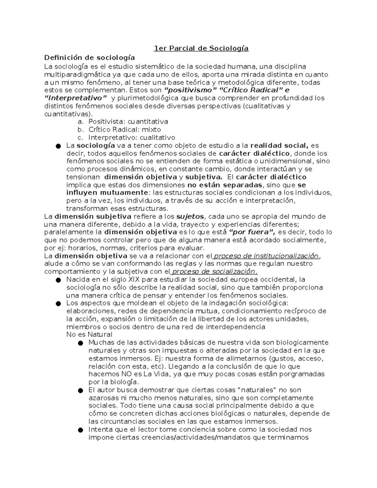 1er Parcial de Sociología: Definición y Enfoques Teóricos - Studocu