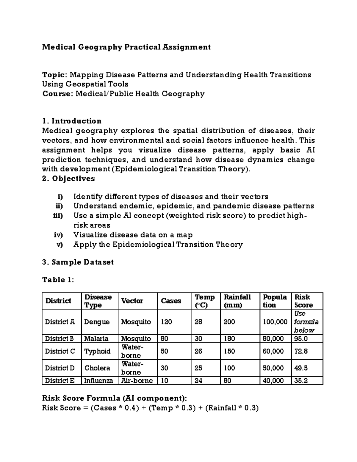 Health Geography Practical Assignment: Mapping Disease Patterns (HGE ...