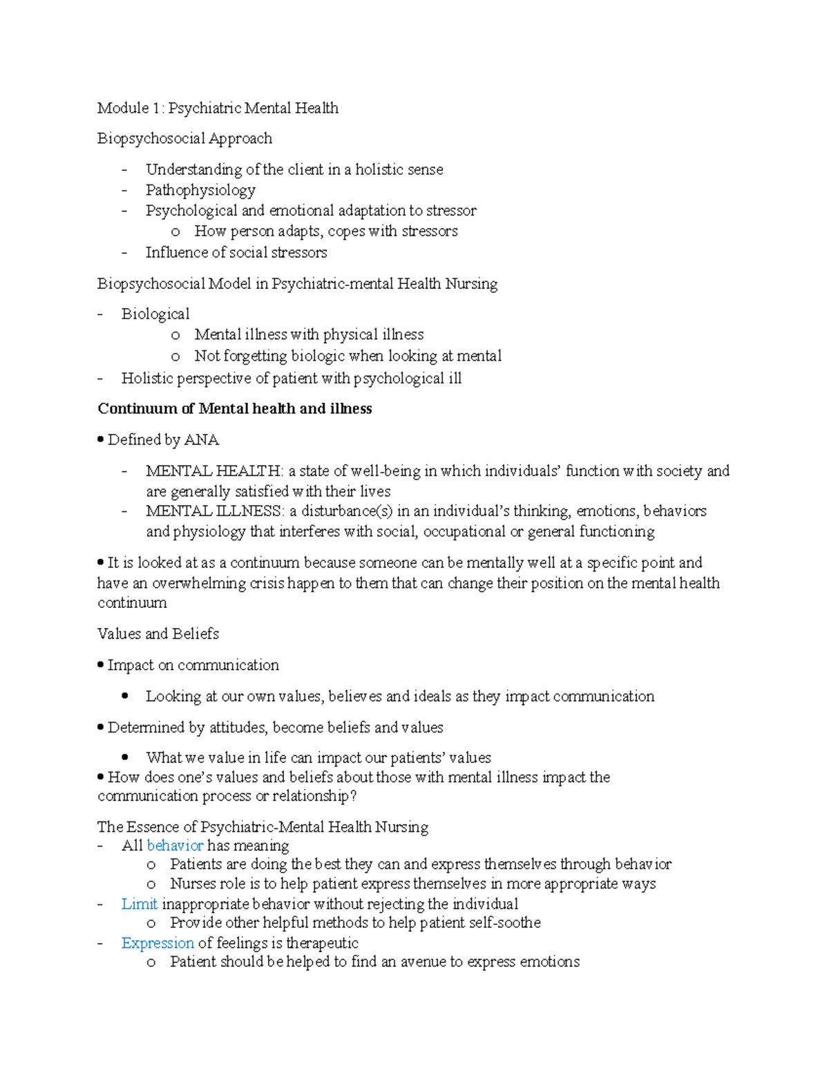 Mental Health Nursing Module 1 Notes: Biopsychosocial Approach Insights ...
