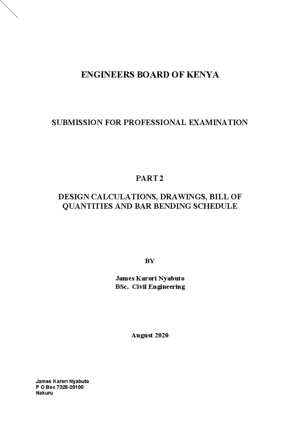 ENGINEERS BOARD OF KENYA PROFESSIONAL EXAMINATION PART 2: DESIGN CALCS ...
