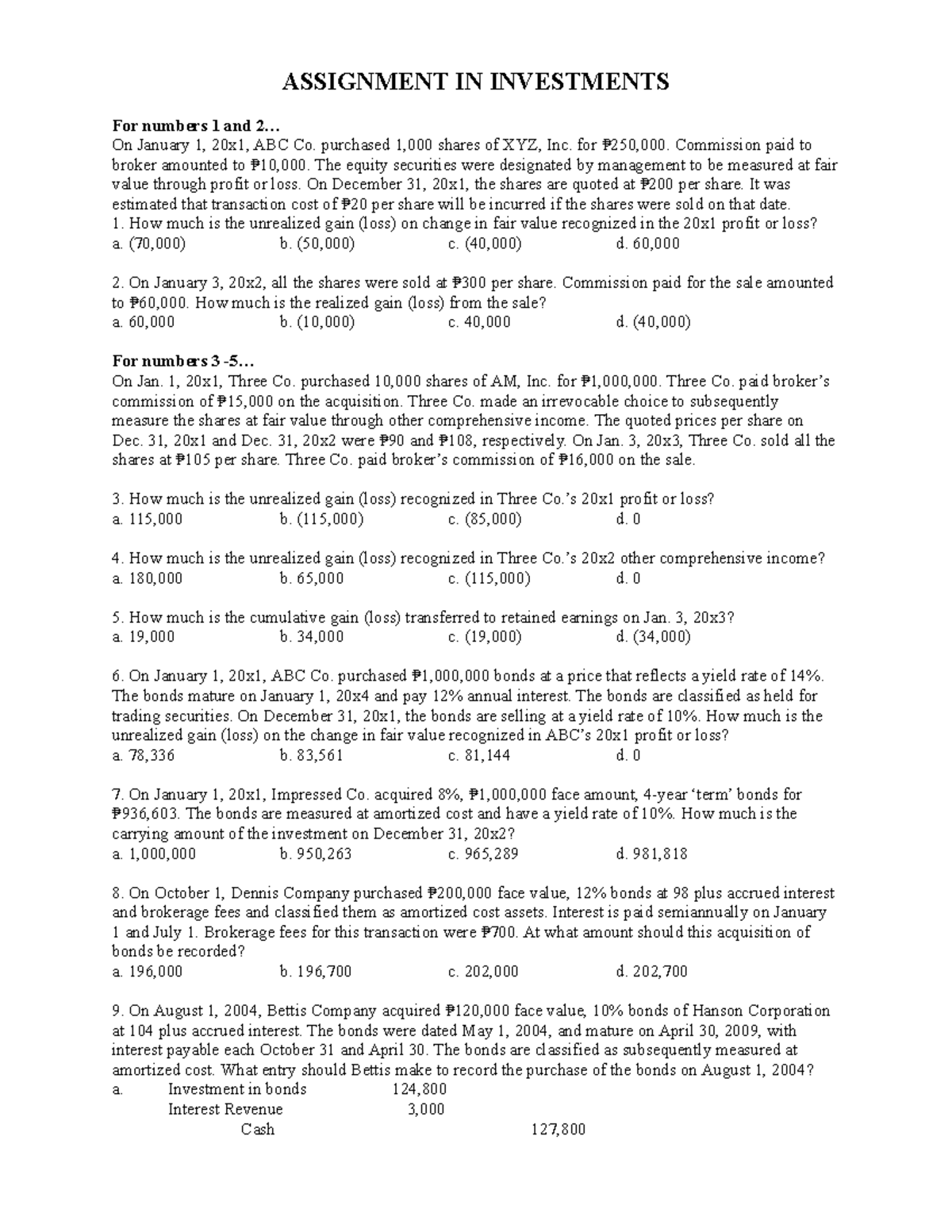 Assignment on Investment and Debt Securities Analysis (FIN 101) - Studocu