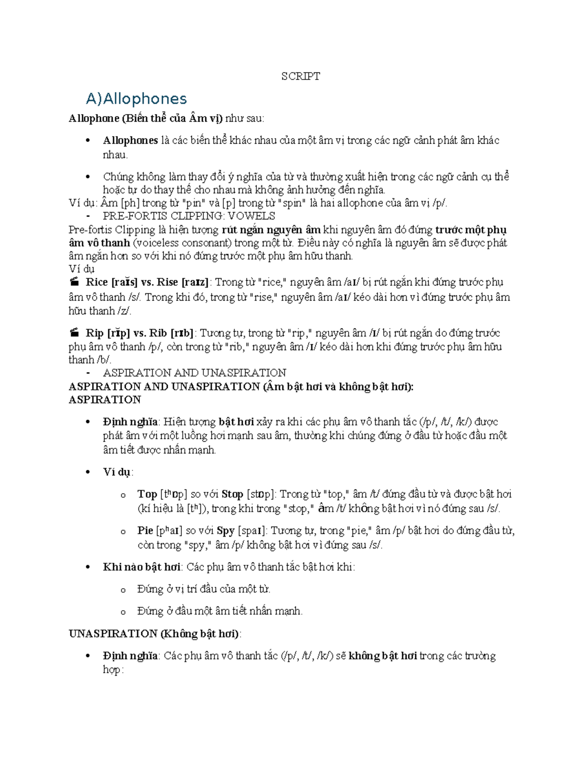 Phonemes, Allophones, and Their Variations in Pronunciation - Studocu