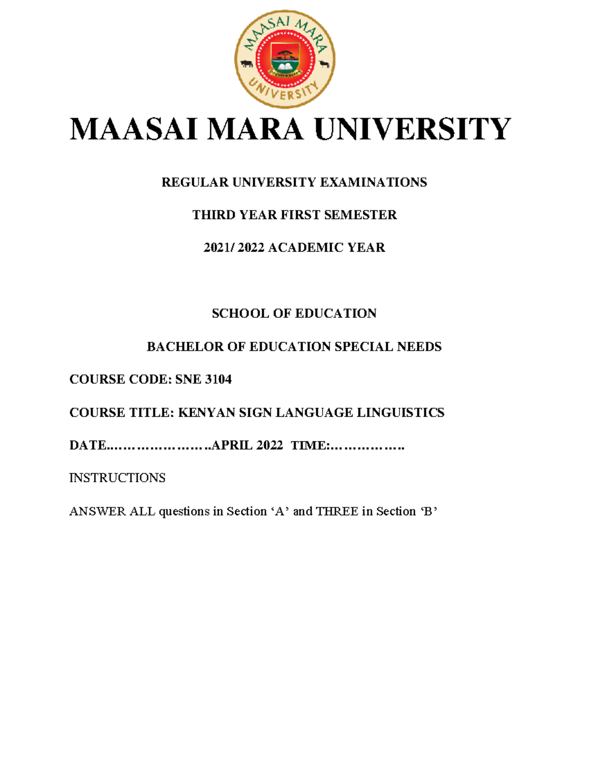 SNE 3104 - Kenyan Sign Language Linguistics Exam Review Notes - Studocu