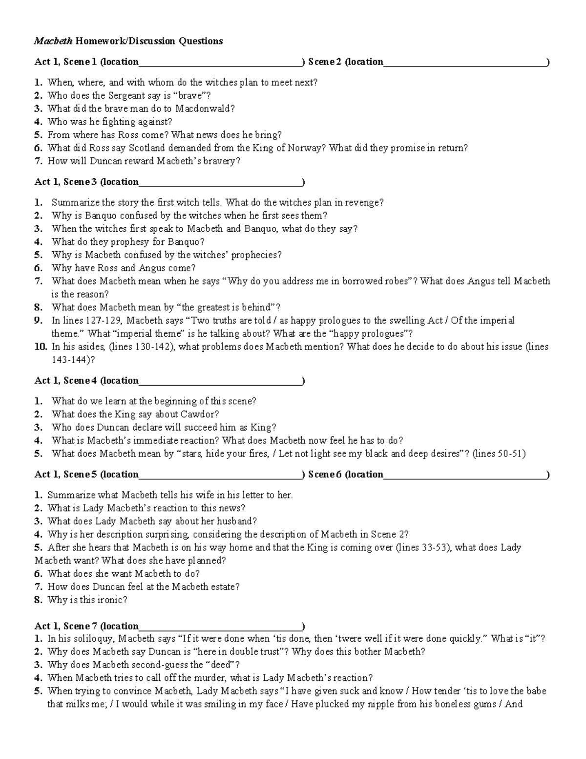 Macbeth questions and answers for act 1 to act 5 - jjnohpi - Studocu