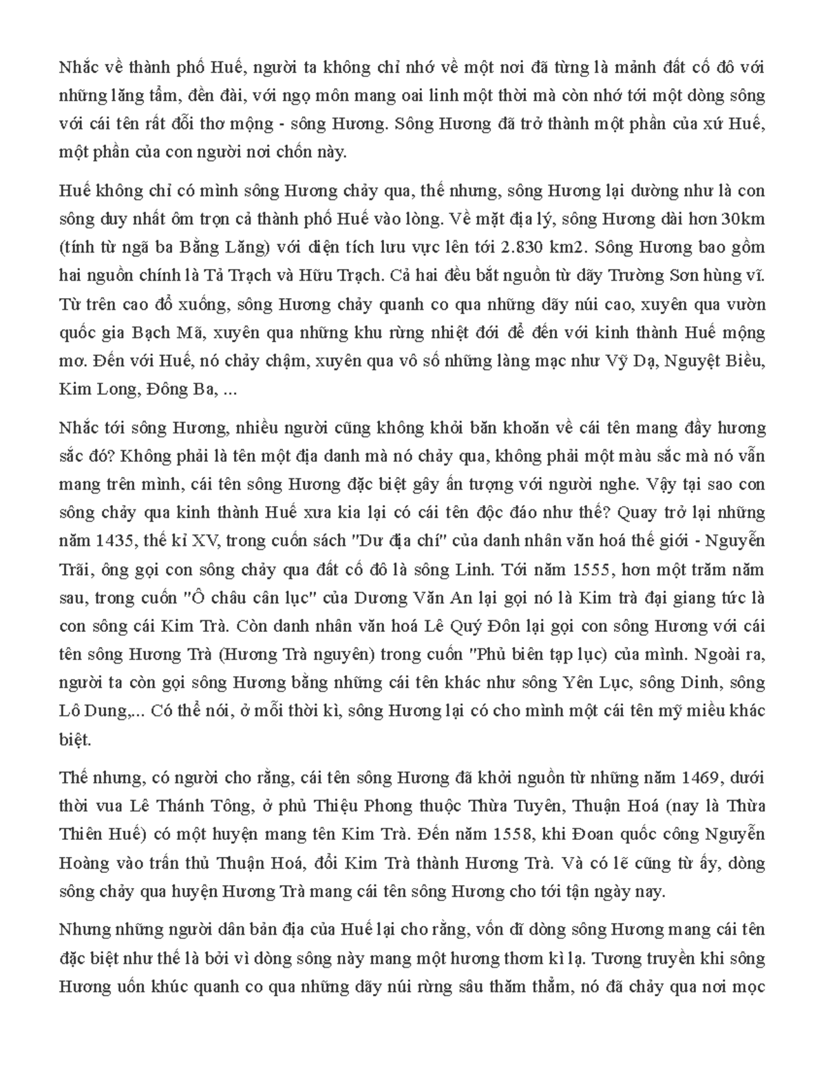 Tìm hiểu về sông Hương và thành phố Huế - HUHUhi - Studocu