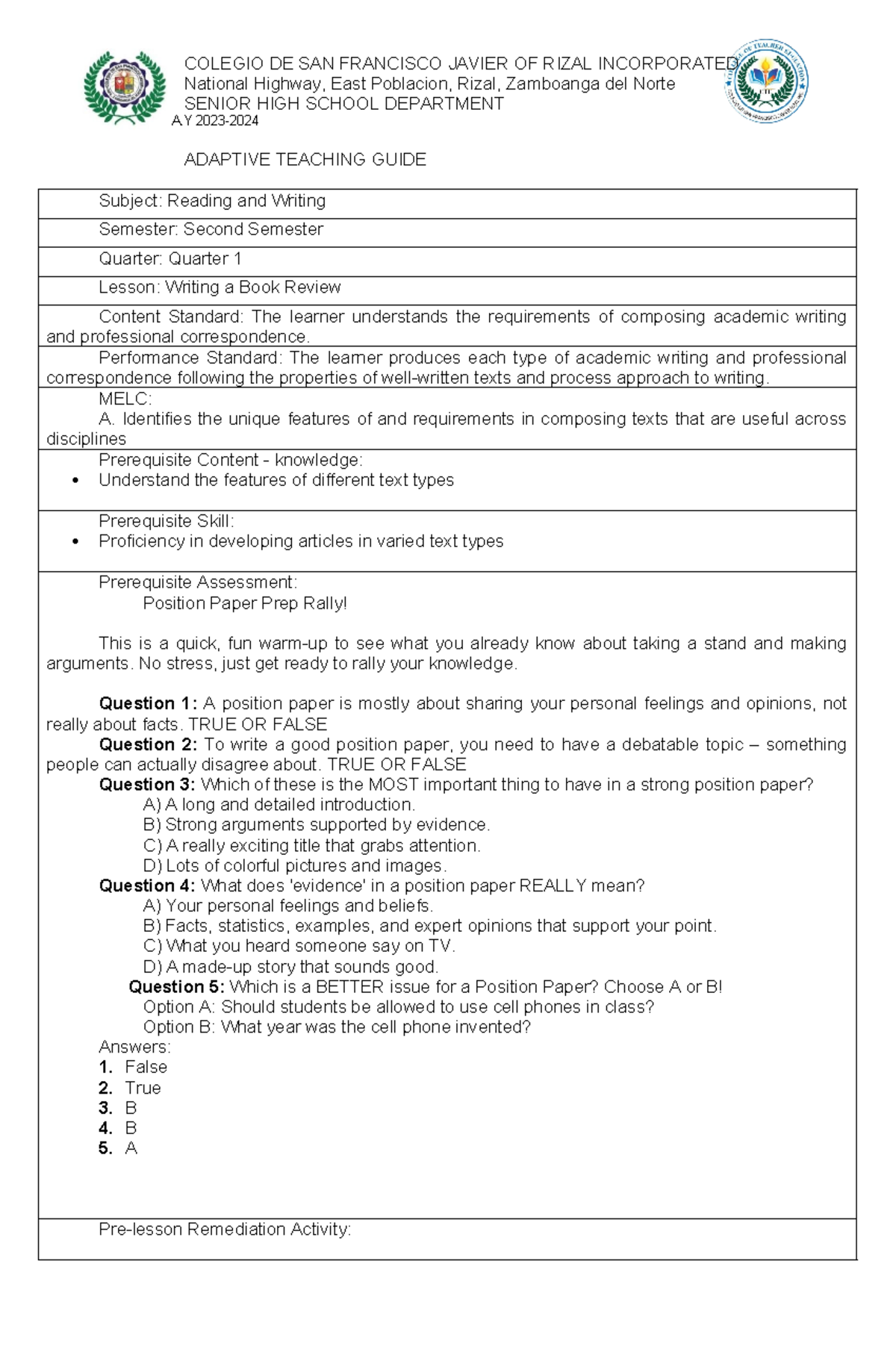 Adaptive Teaching Guide: Writing a Book Review (Reading & Writing ...