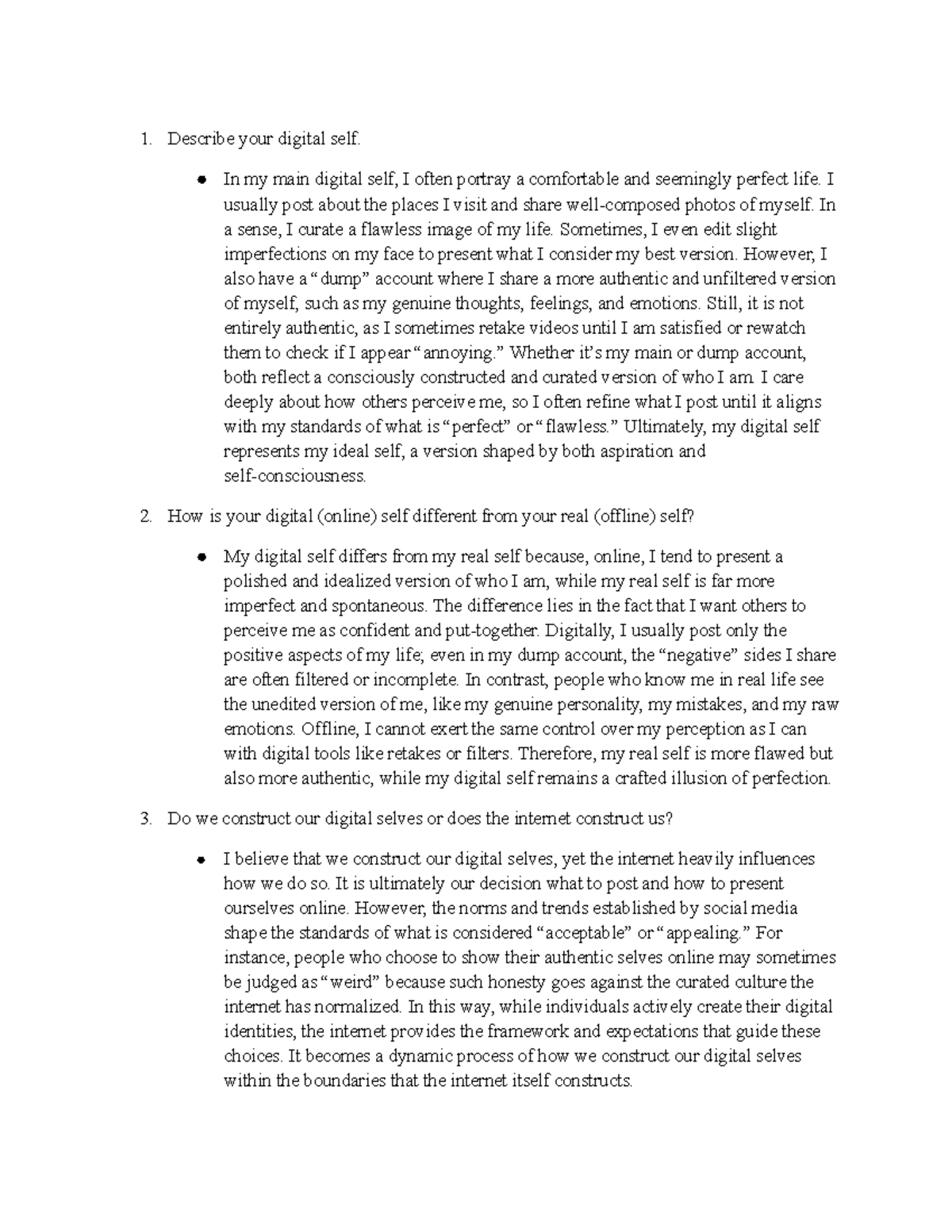 G EUSelf: Digital Self Reflection and Authenticity Analysis - Studocu