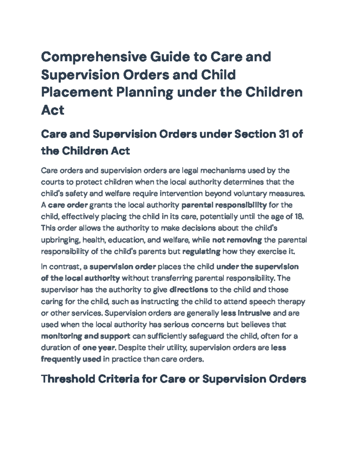 Comprehensive Overview of Care & Supervision Orders (Children Act ...