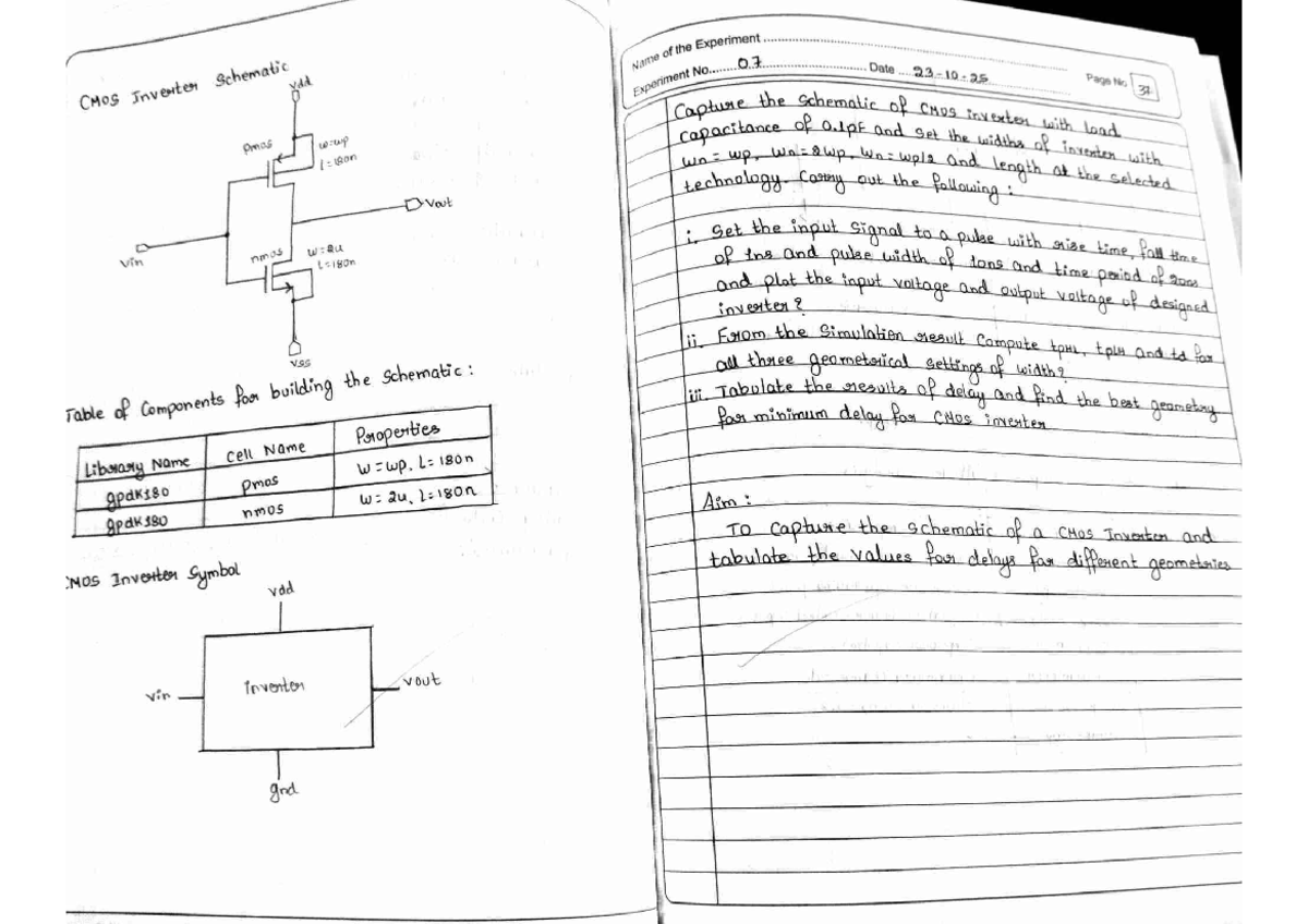 Analog 7th Experiment 07: CMOS Inverter Schematic Analysis - Studocu
