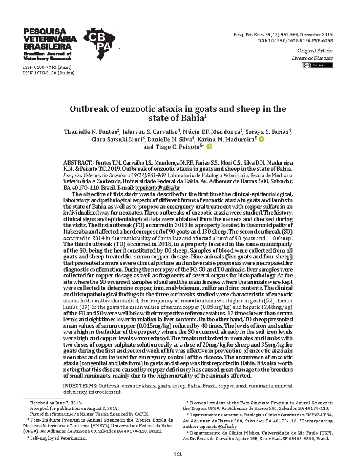 Outbreak of Enzootic Ataxia in Goats and Sheep in Bahia - PVB 2019 ...