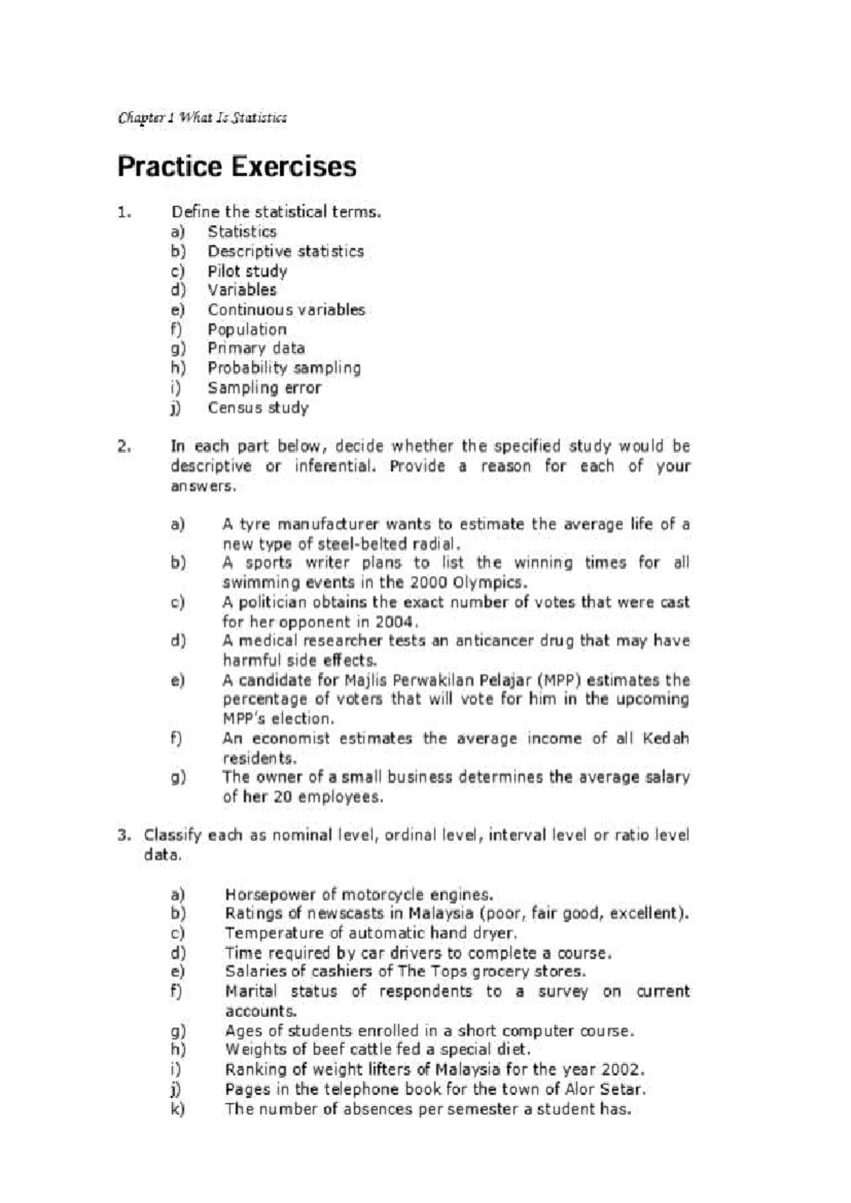 Tutorial 1 Chapter 1 STA116: What is statistics practice exercises ...