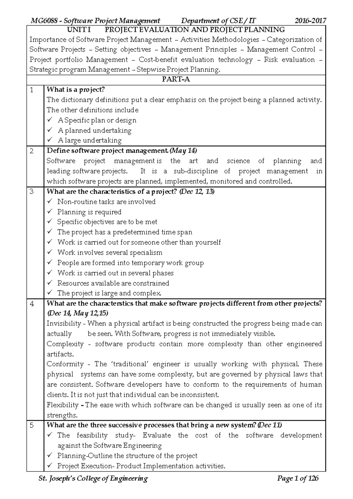 SPM UNIT wise notes - I. Introduction to Step Wise project planning ...