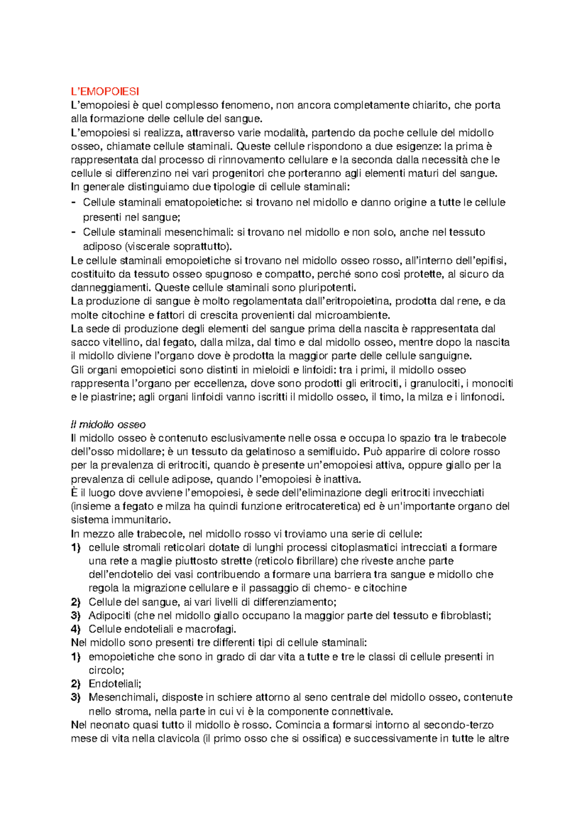 Emopoiesi e Tessuto Muscolare: Studio Completo (CORSO 101) - Studocu