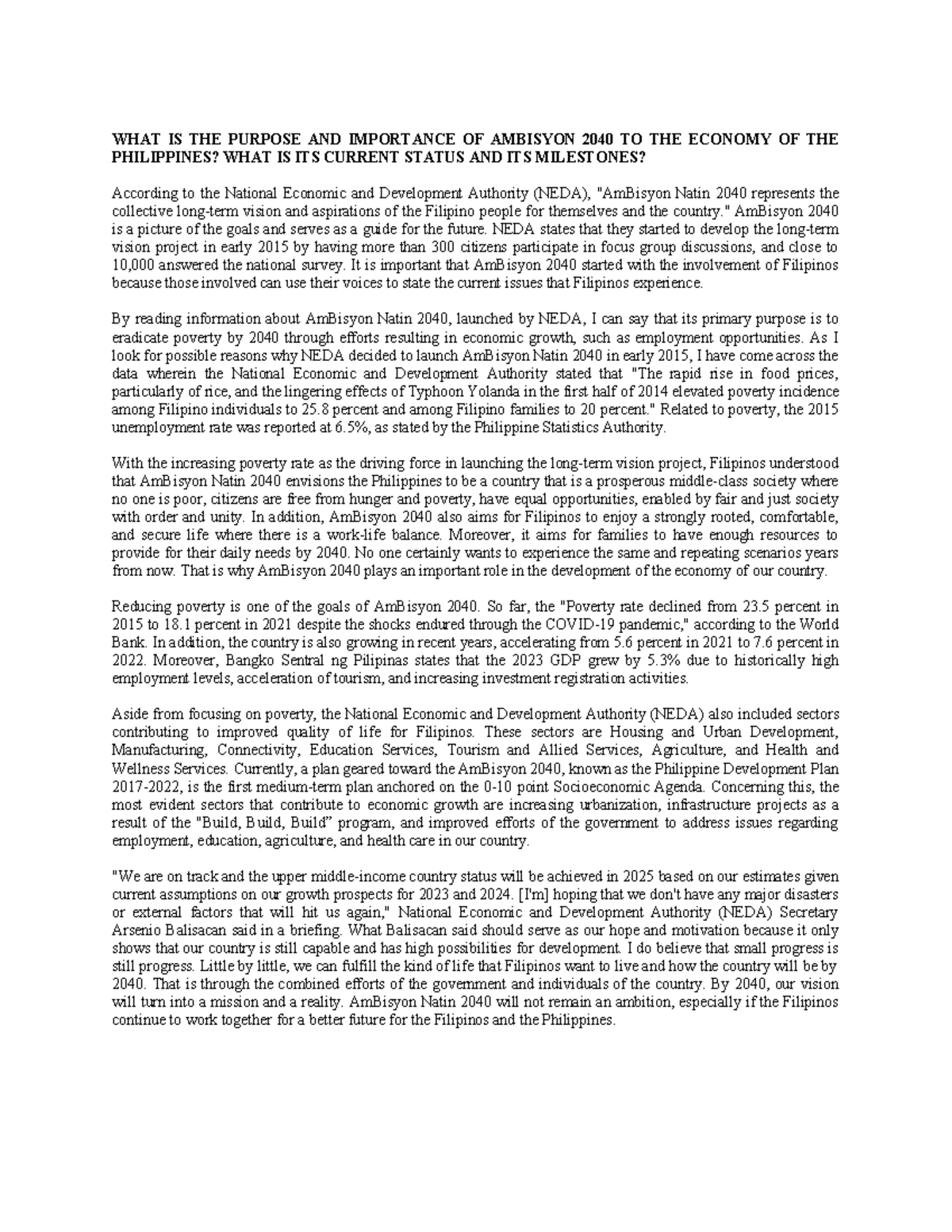 The Economic Significance of AmBisyon Natin 2040 in the Philippines ...