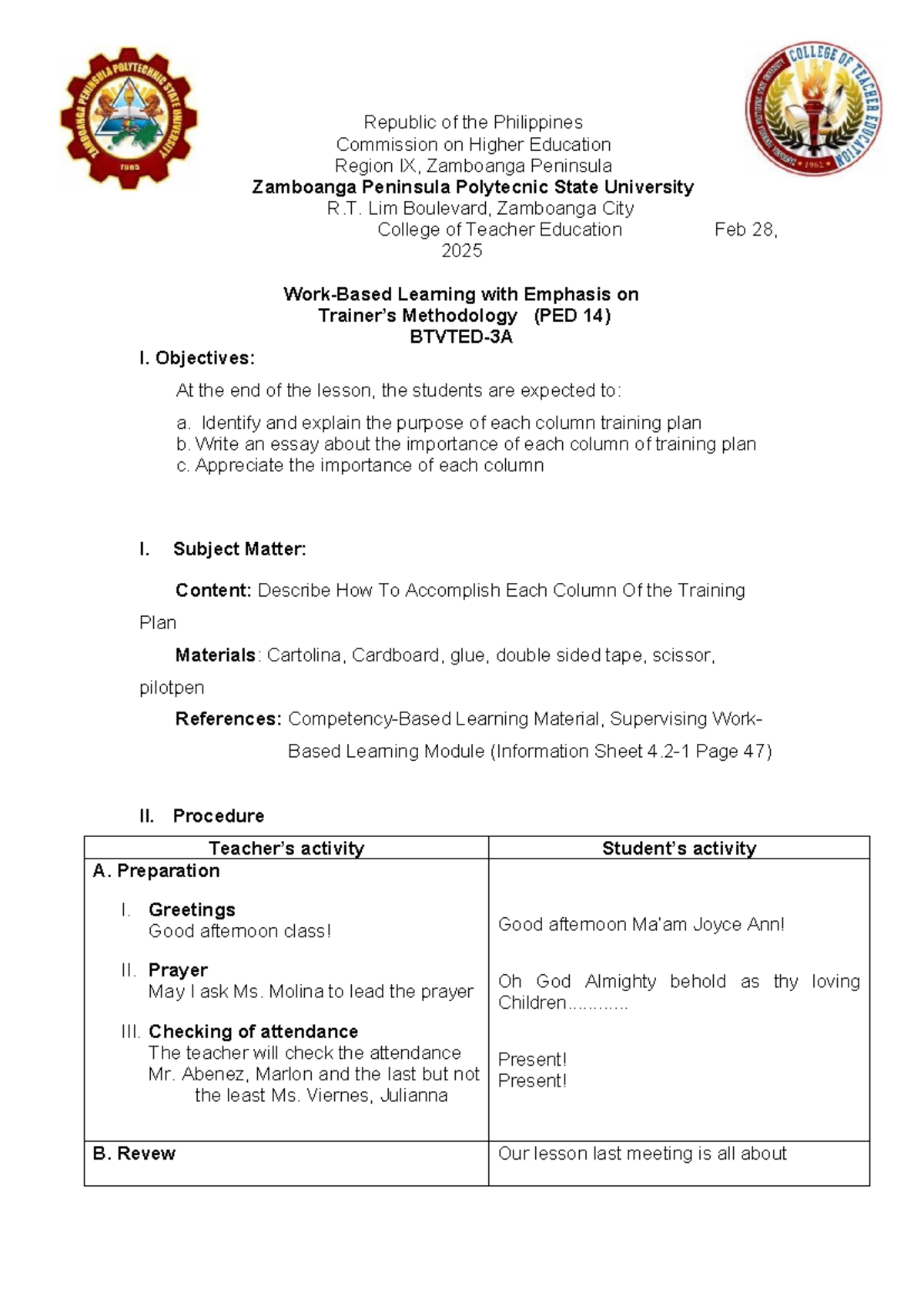 PED 14: Training Plan Methodology and Dual Training System Overview - Studocu