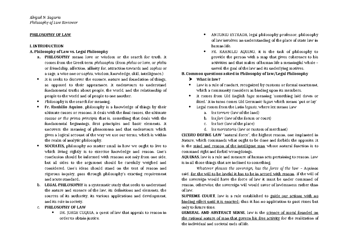 PHIL 101: Philosophy of Law Midterm Reviewer Guide - Studocu