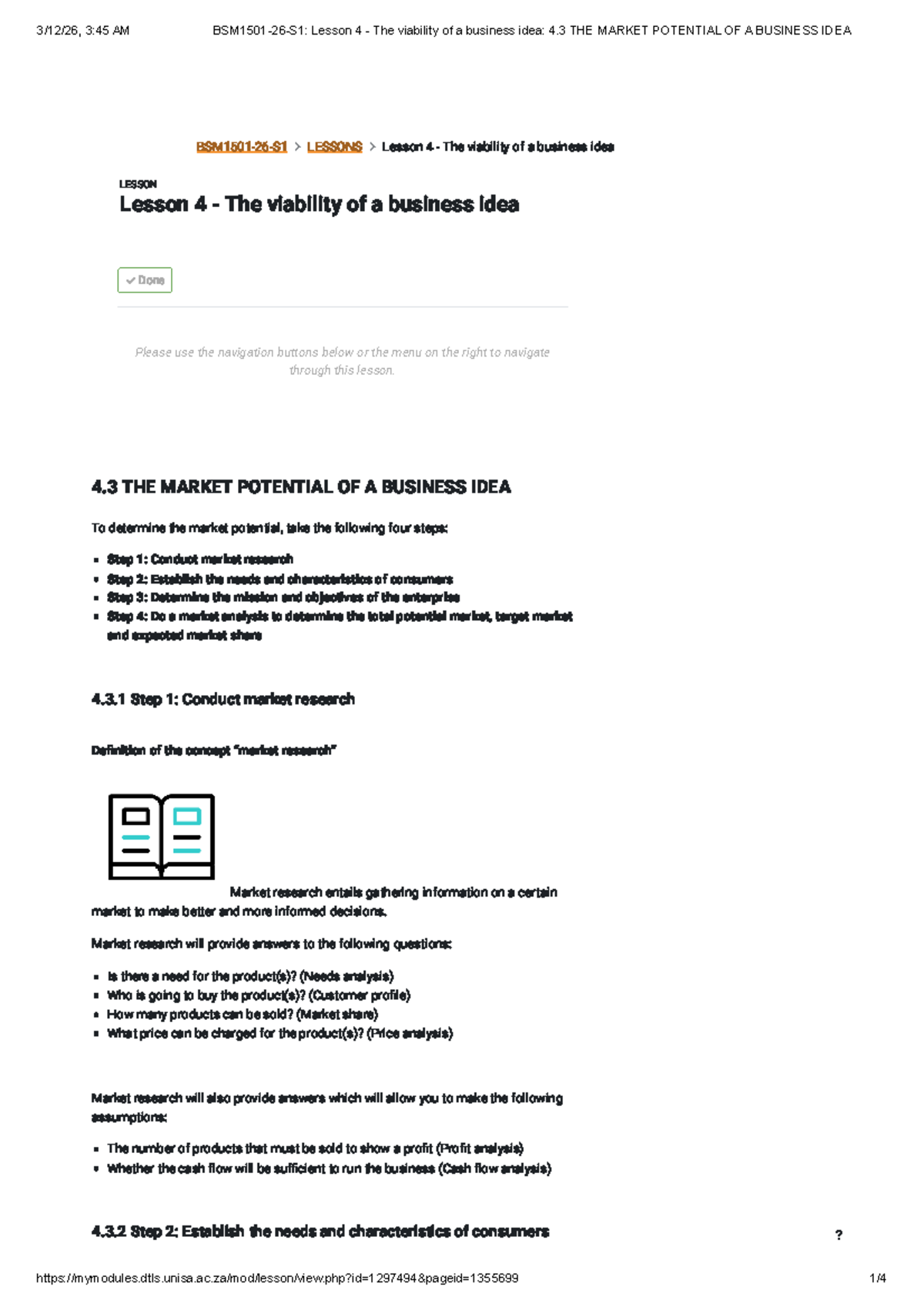 BSM1501-26-S1: Lesson 4 - Market Potential of a Business Idea - Studocu