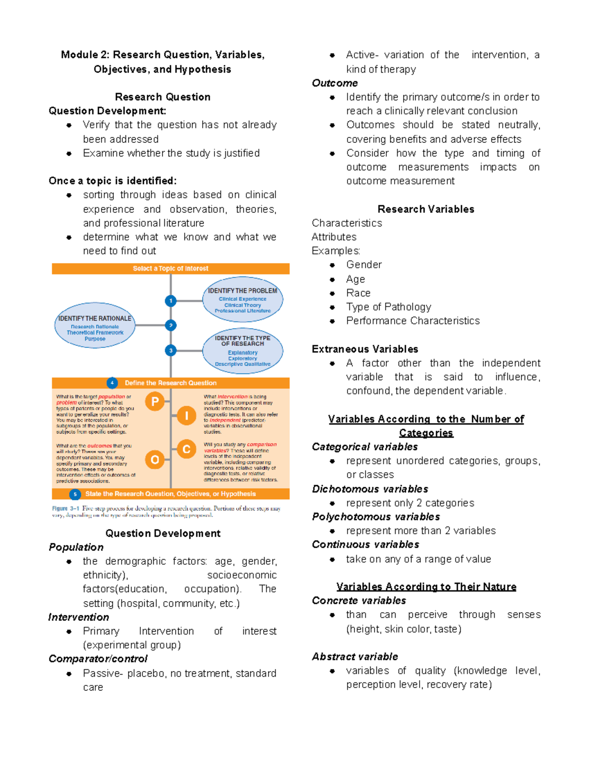Module 2: Research Question, Variables, Objectives & Hypothesis - Studocu