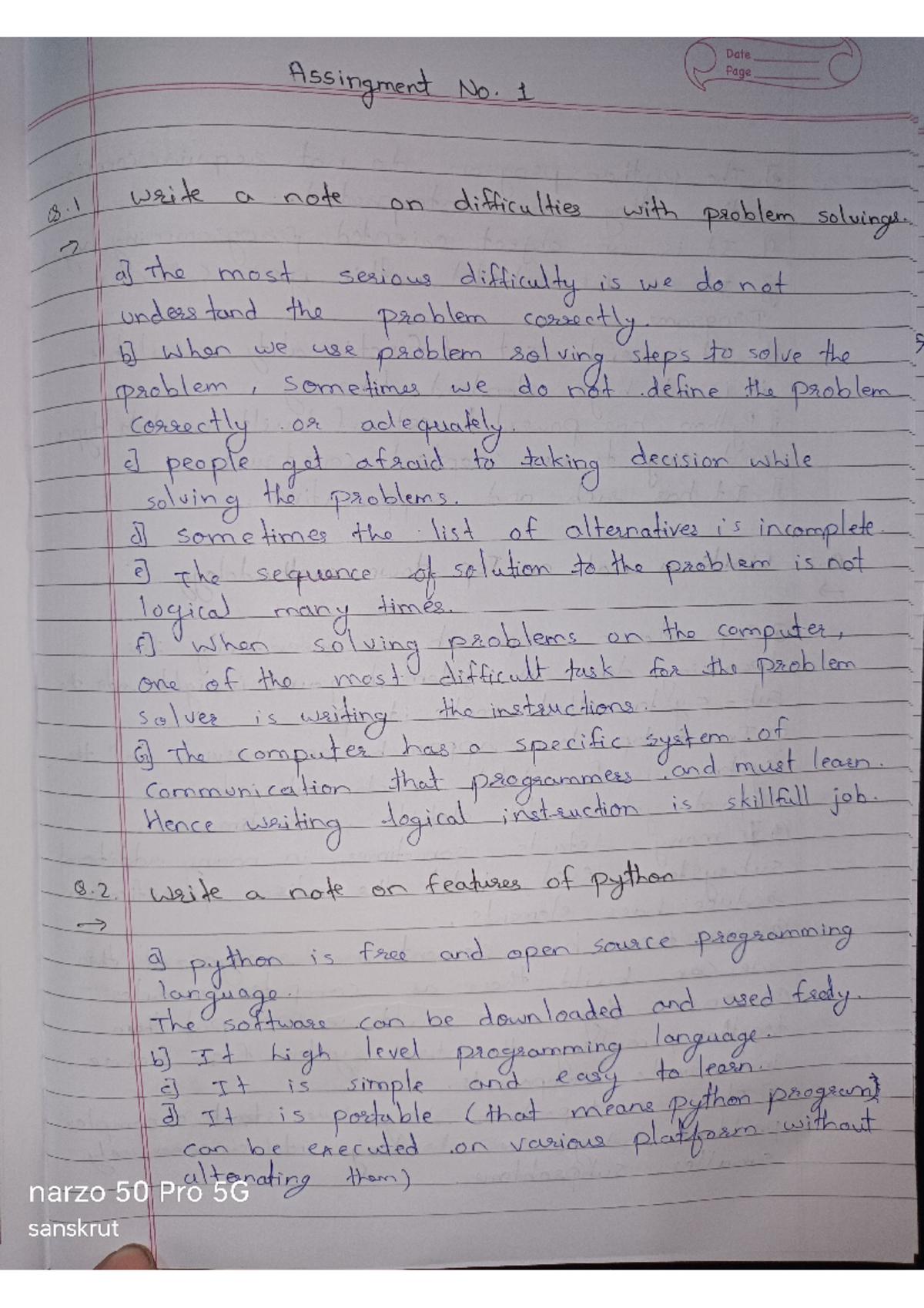 Pps assignment - Yhhghy - Date Assingment No. 1 Page s write a note on ...