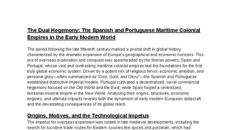 The Dual Hegemony: Spanish & Portuguese Maritime Empires in Early ...