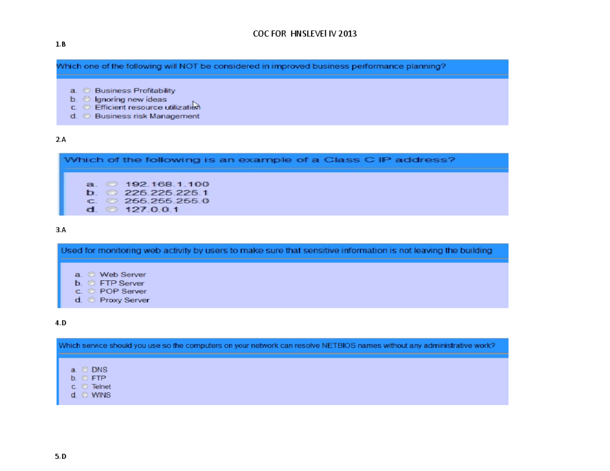 HNS level 3 and Level 4 common coc Queation - 1 COC FOR HNSLEVEl IV 2013 2 3 4 5 COC FOR ...