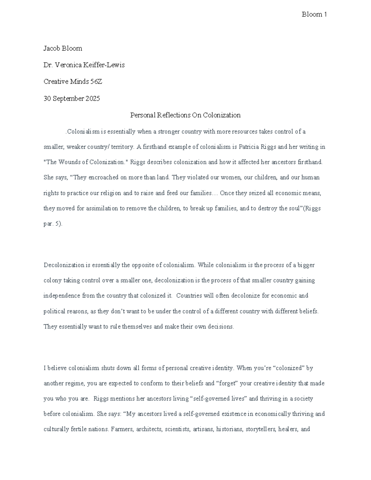 Personal Reflections on Colonization and Identity - Creative Minds 56Z ...
