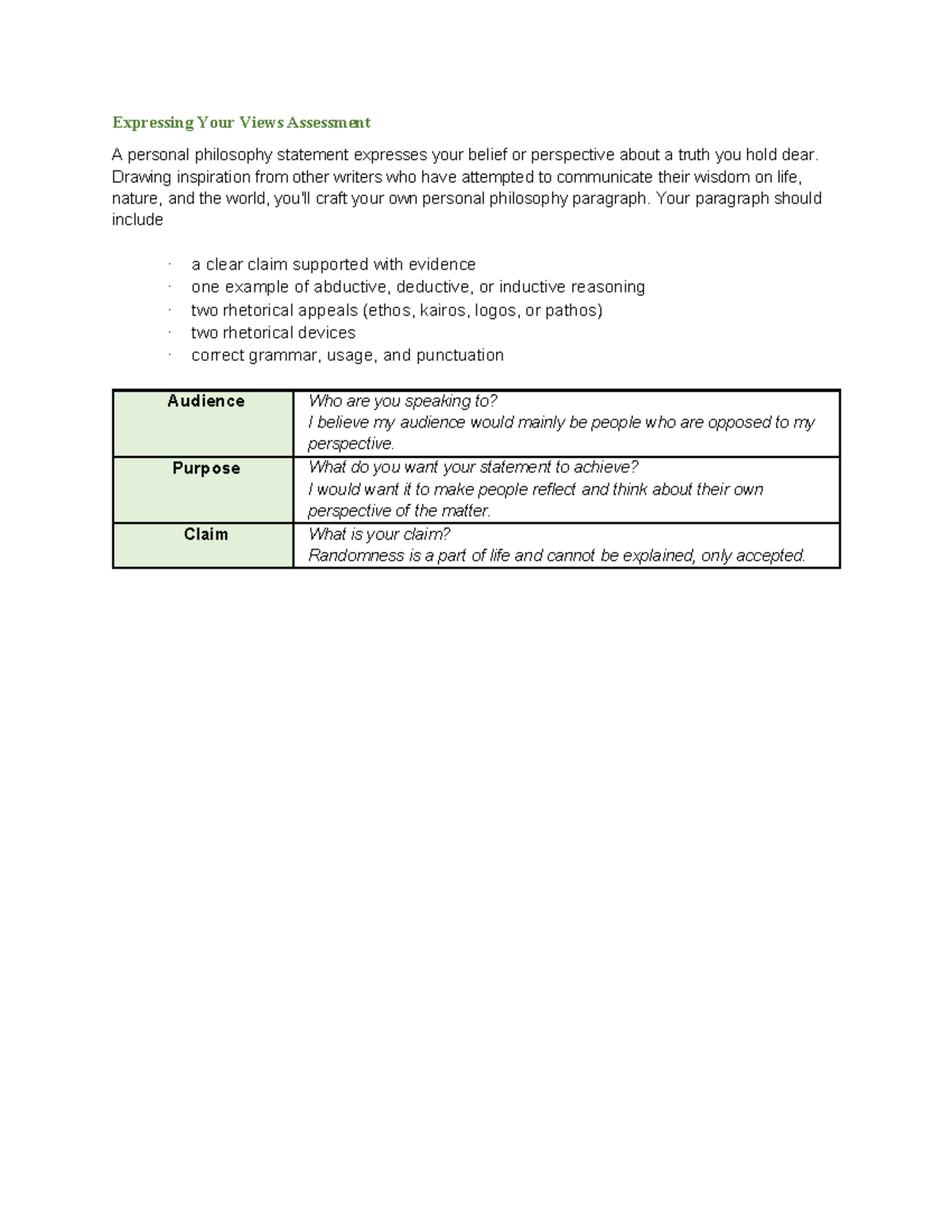 4.05 english statement - Expressing Your Views Assessment A personal ...