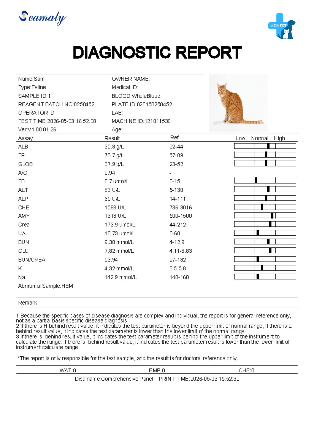 Diagnostic Report: BMP-MEO-SAM-KIM UNG - Feline Blood Test Results ...
