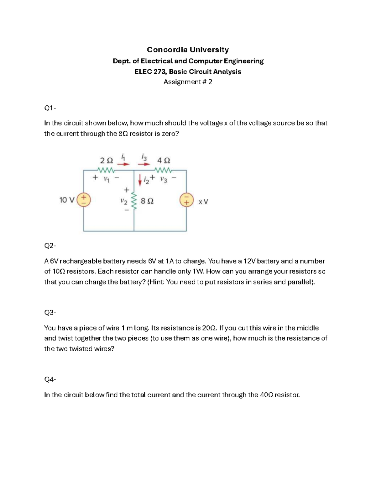 ELEC 273 Basic Circuit Analysis Assignment 2 Solutions - Studocu