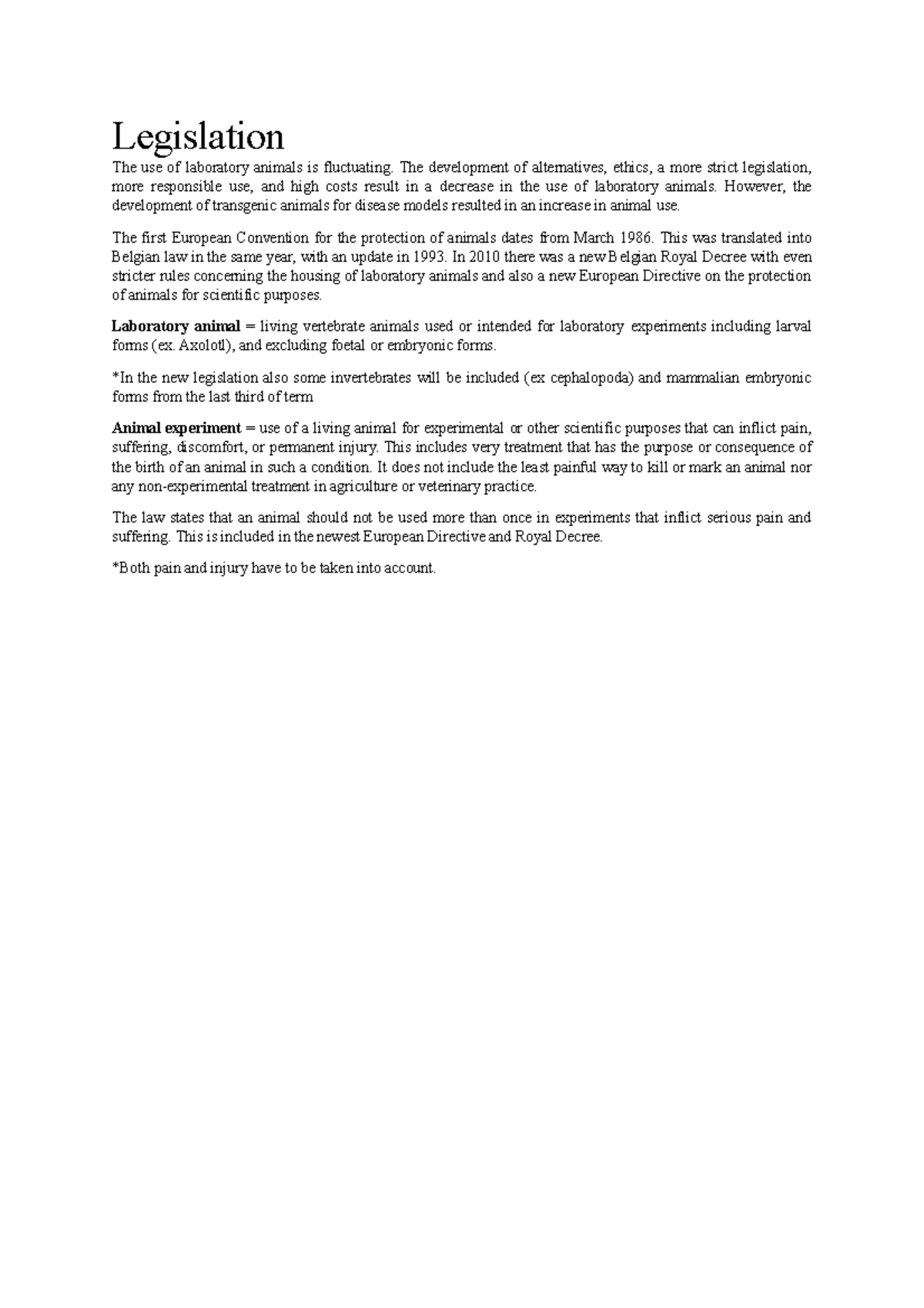 Laboratory Animal Science Overview and Legislation (E05E6C) - Studocu