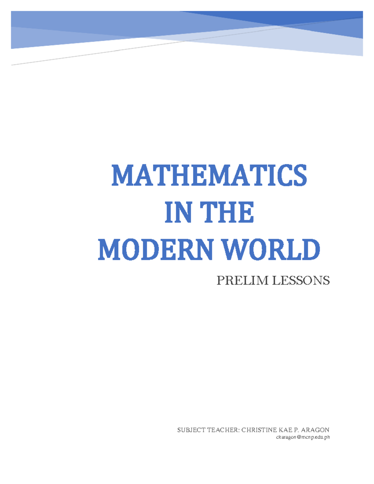 MATHEMATICS IN THE MODERN WORLD LEVEL I PRELIM LESSONS - Studocu