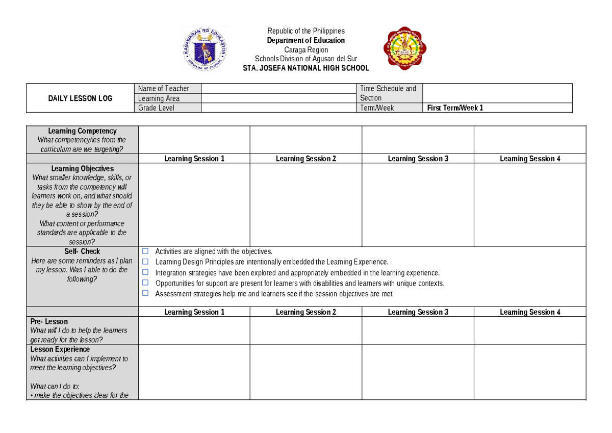LP E Daily Lesson Log for STA. JOSEFA NATIONAL HIGH SCHOOL - Studocu