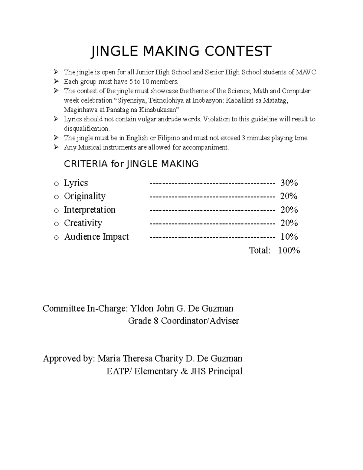 Jingle- Making- Contest - JINGLE MAKING CONTEST The jingle is open for ...