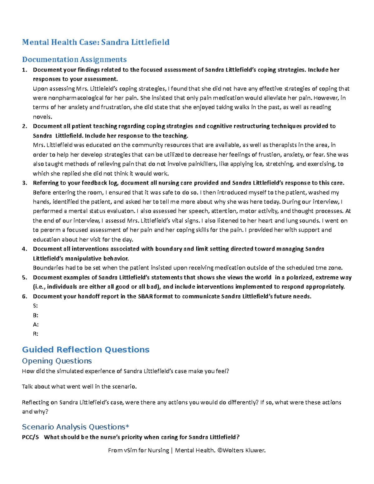 V Sim2 - Mental Health Case Study on Sandra Littlefield - Studocu