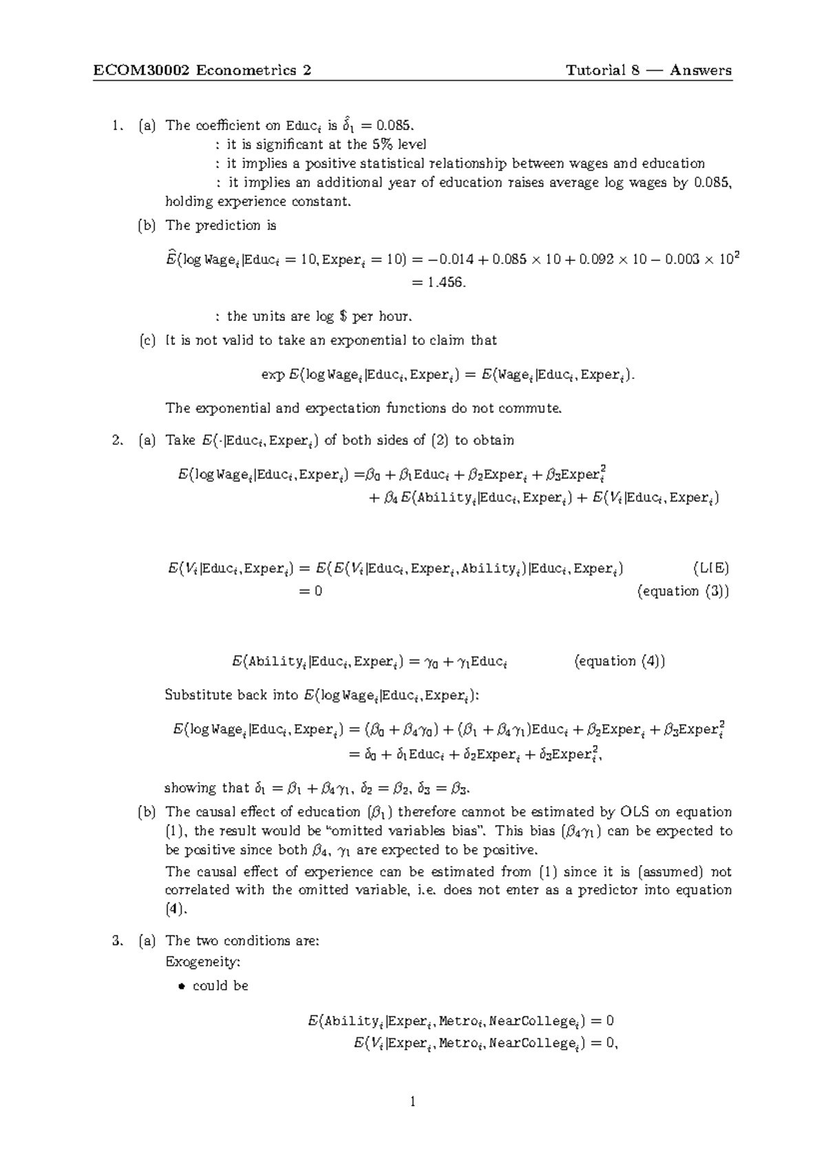 Tutorial 8 Answers 2021 - ECOM30002 Econometrics 2 Tutorial 8 — Answers ...