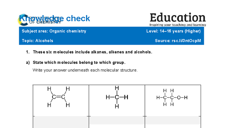 Alcohols Worksheet - Study Notes for Organic Chemistry (Higher) - Studocu