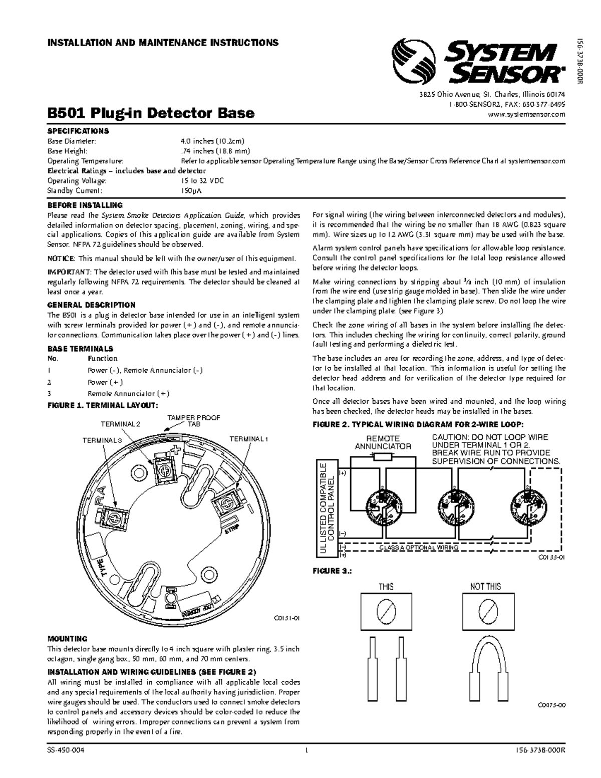 L. B501 - Installation & Maintenance Instructions for Detector Base ...